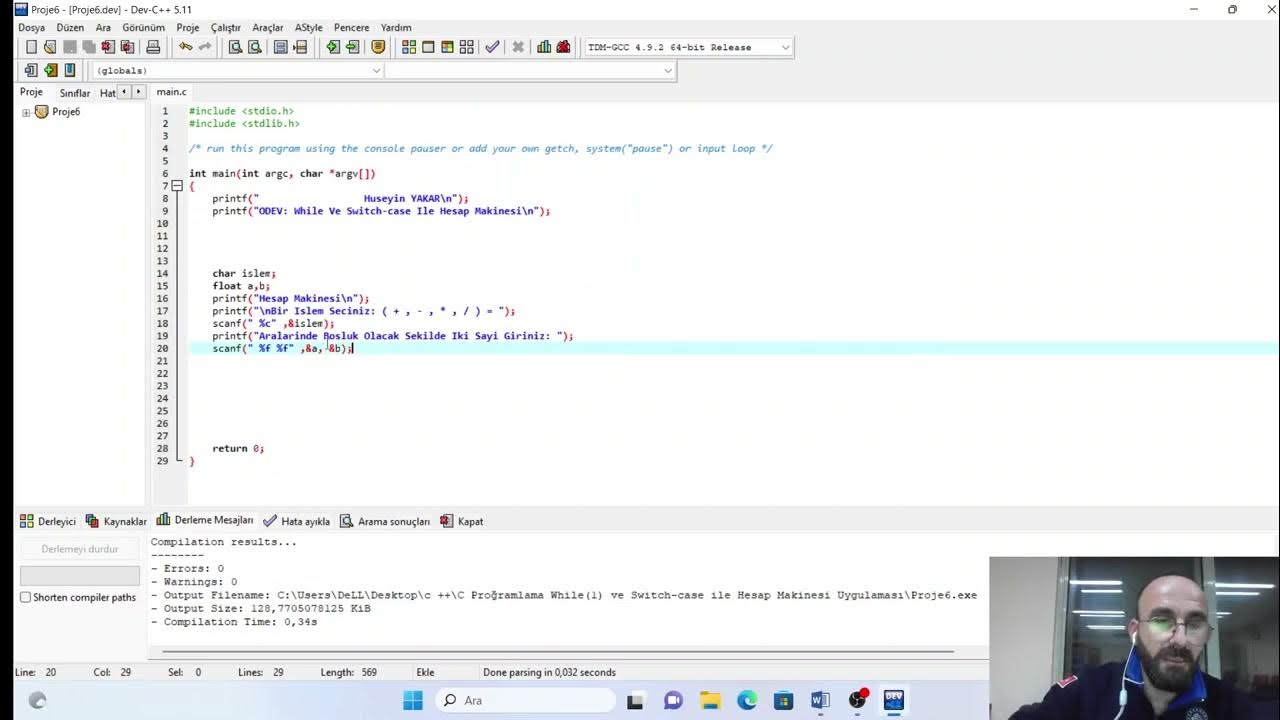C programlama, while1 ve switch case ile hesap makinesi uygulaması - YouTube