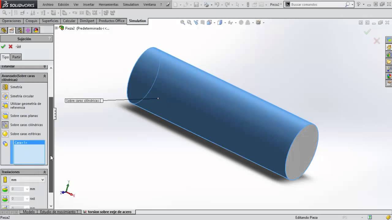 Simulación en SolidWorks de torsión sobre un eje de acero - YouTube