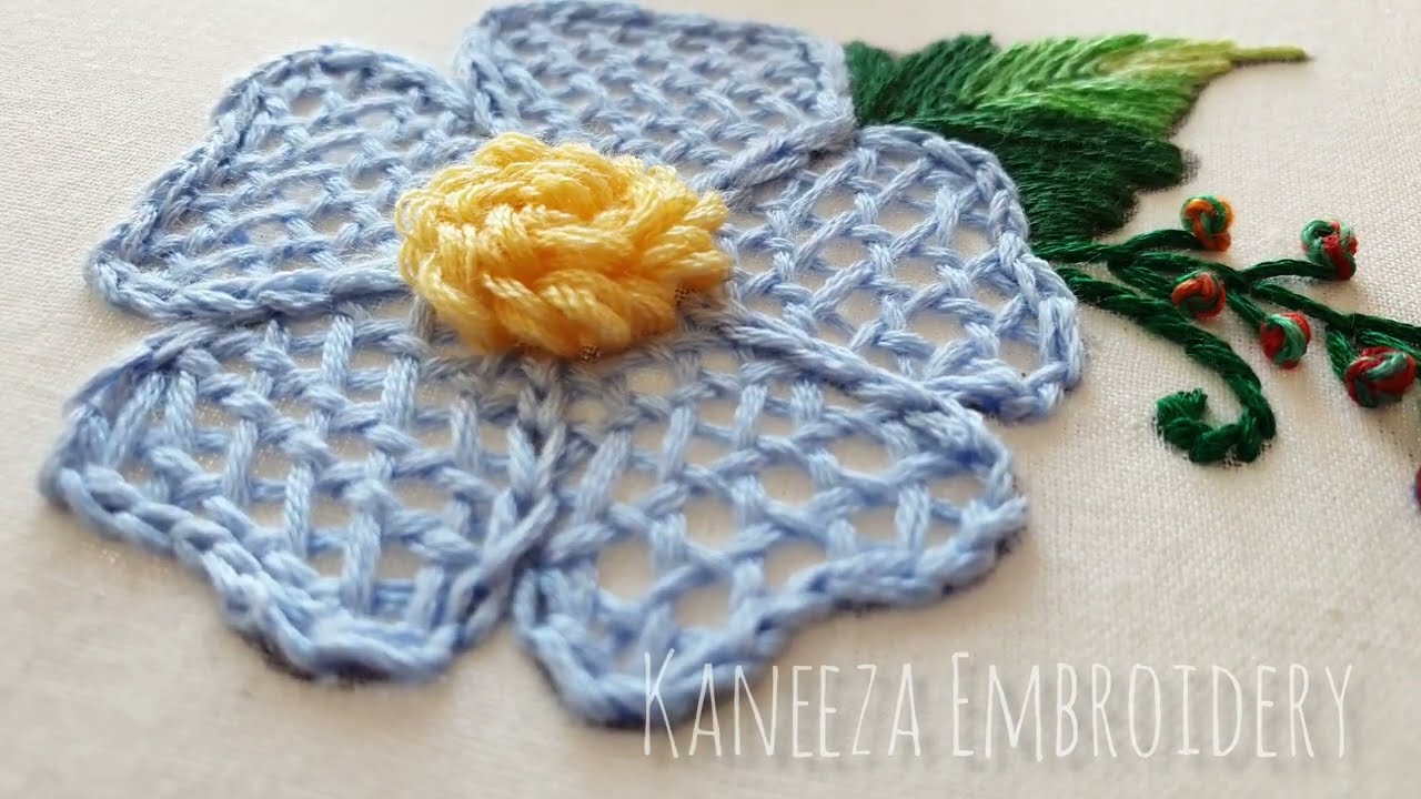 beautiful flower hand embroidery with net stitch for pillow covers ...