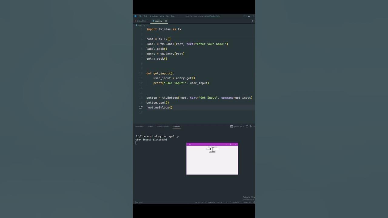 Python Take Input From User In Python Tkinter Shorts Coding Youtube