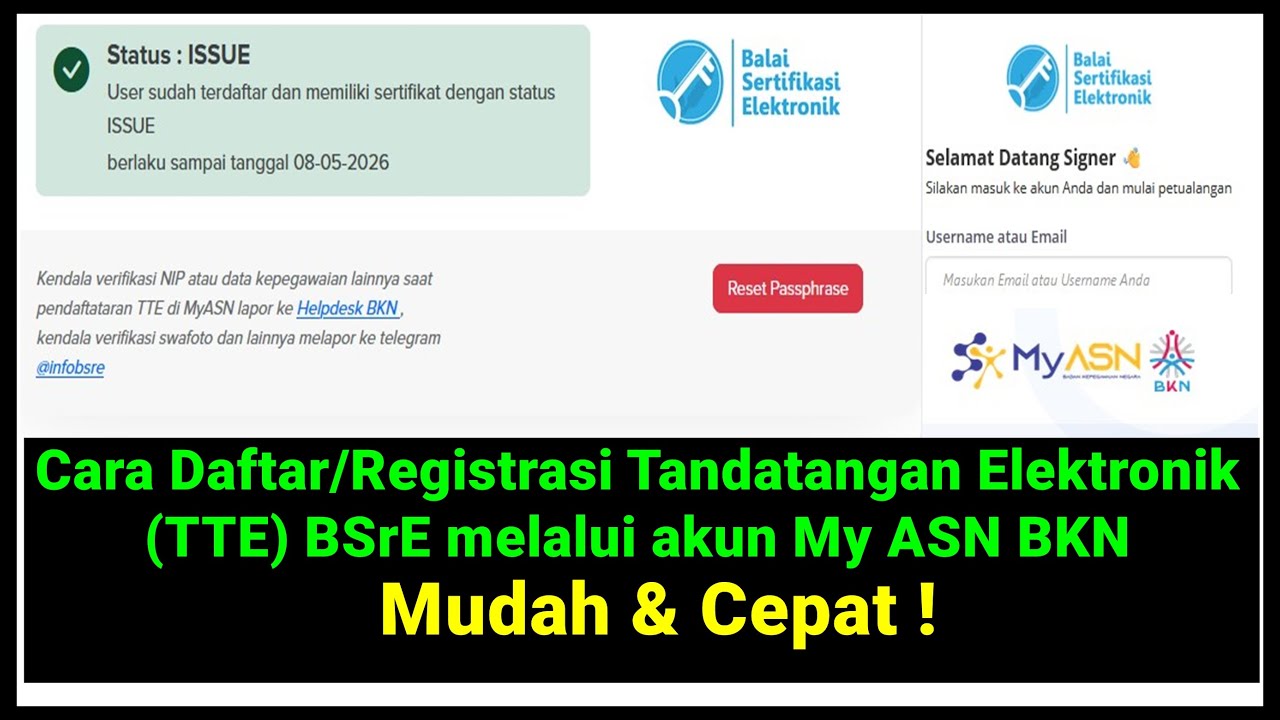 🔴Cara Daftar/Registrasi/Solusi belum masuk Passphrase Tandatangan TTE ...