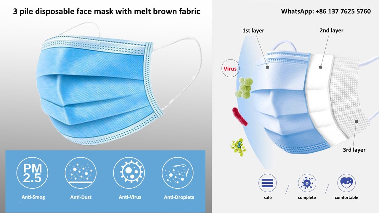 Large quantity 3 pile disposable civil face mask with high quality melt ...