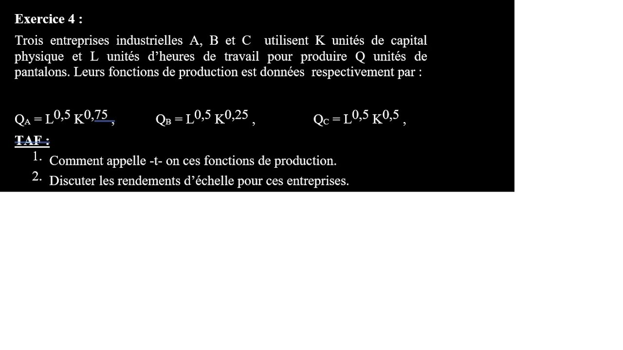 EXERCICE 4 "Théorie de la production : les rendements d'échelle" - YouTube