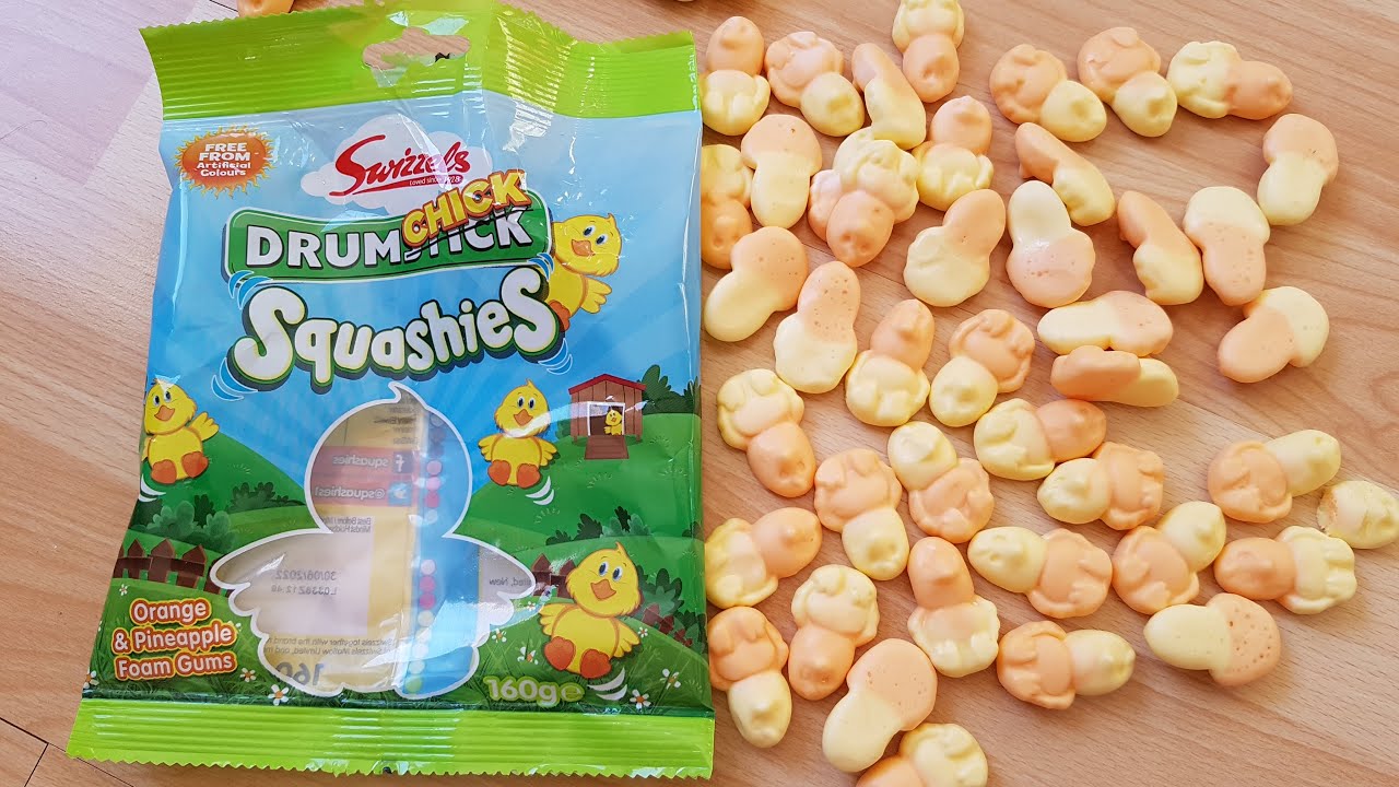 Swizzles Drum Chick Squashies Easter Candy - YouTube
