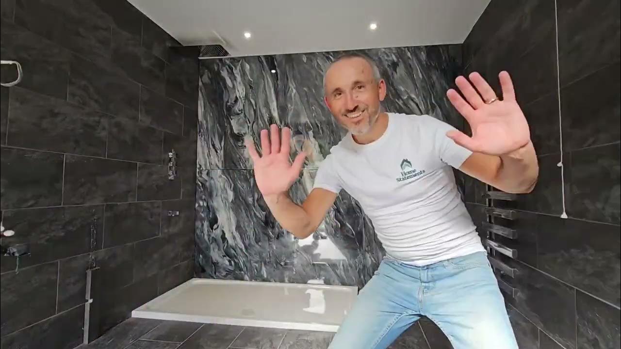 Amazing epoxy resin design shower panel splashback and worktop installation. - YouTube