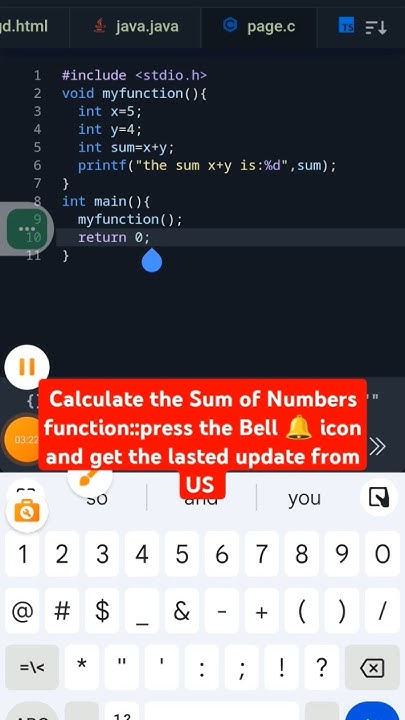 Calculate the Sum of Numbers function #shorts #calculate #numbers #function #printf#return# ...