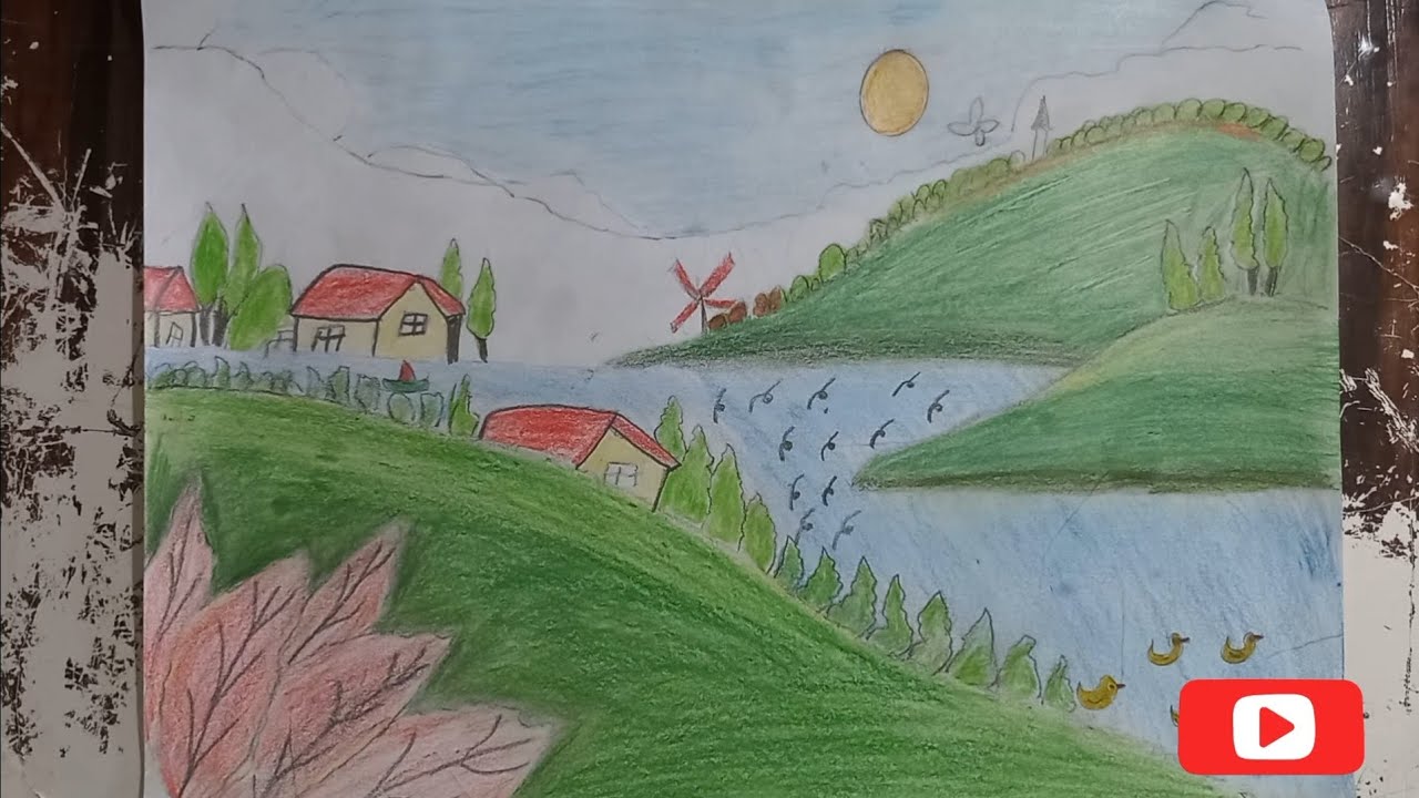 How to draw simple landscape || How to draw world environment day - YouTube