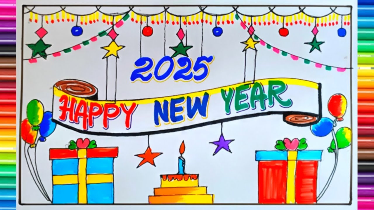 New Year Celebration Drawing/How to draw new year Drawing/ New Year ...