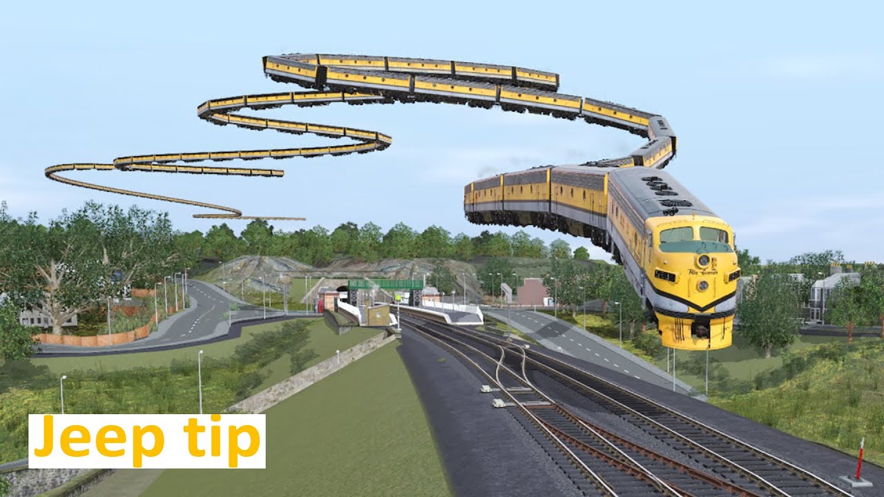 flying train in the sky !!! the train fly green ground & over the ...