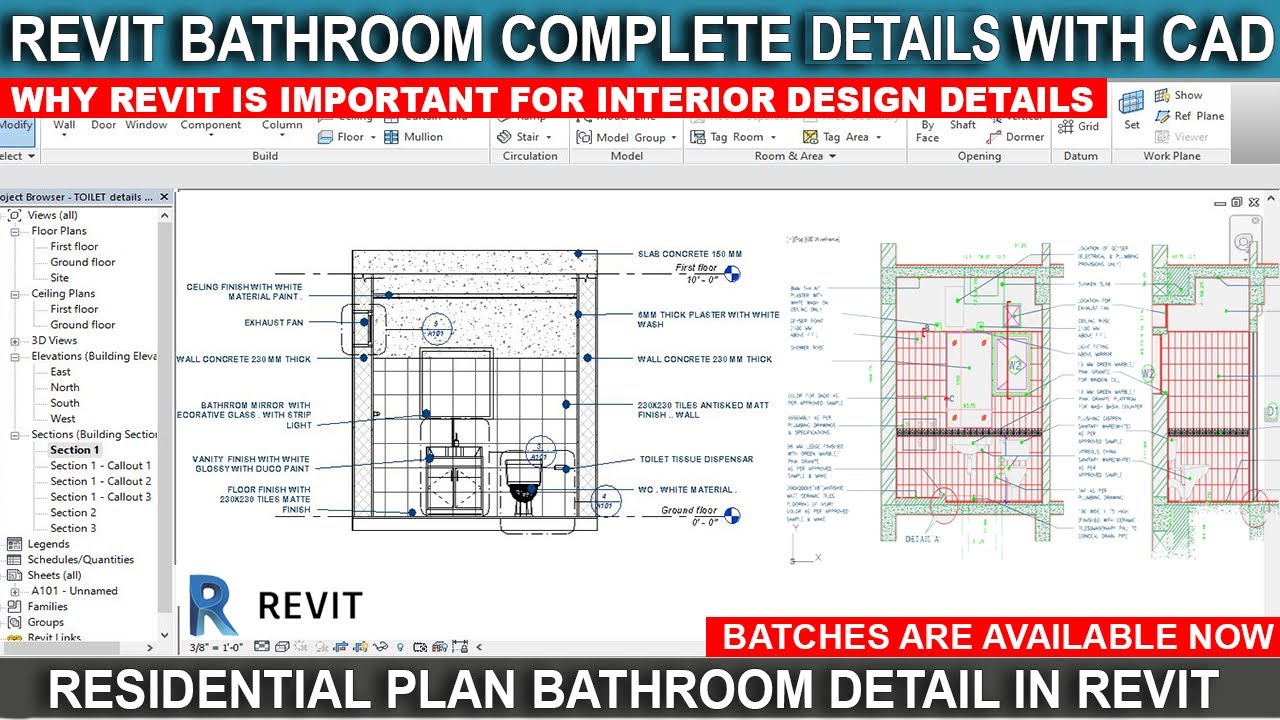 Full Bathroom Details In Revit Architecture || #interiordesign # ...