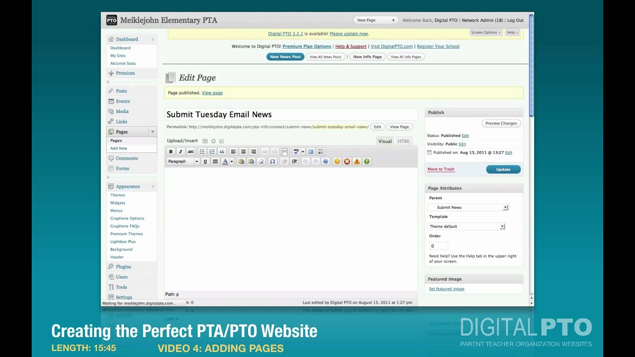 PT4 - Adding Pages - Building the Perfect PTA Website - YouTube