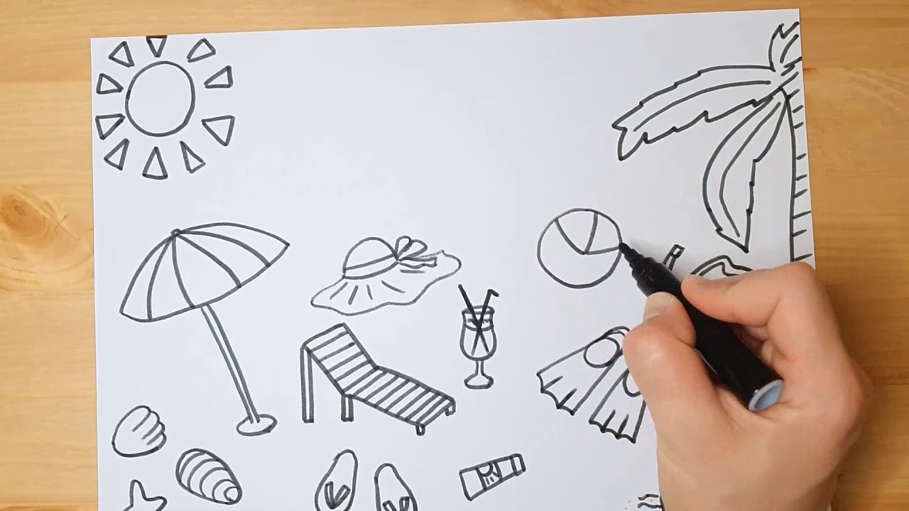 Drawing and coloring beach items - YouTube