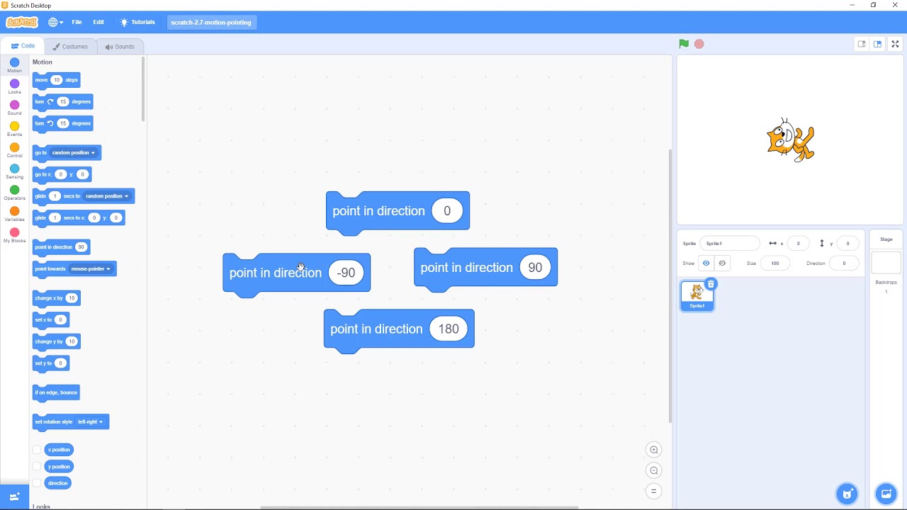 Scratch 2.7: Motion, Pointing - YouTube
