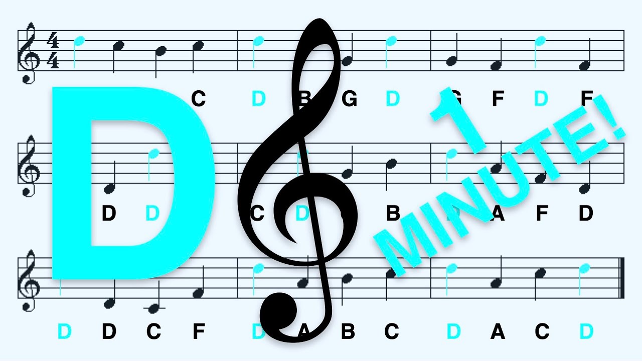 How to Read Notes in 1 Minute: D - 9 Notes, Treble Clef, A B C, Adagio ...
