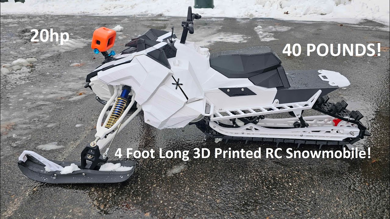20HP 4 FT long 3D Printed Snowmobile Test Run - YouTube