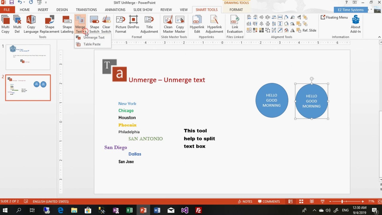 Smart Tools for PowerPoint Unmerge Text EN - YouTube