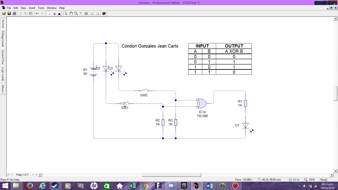 Funcionamiento de la Compuerta 74LS86 XOR en LiveWire - YouTube