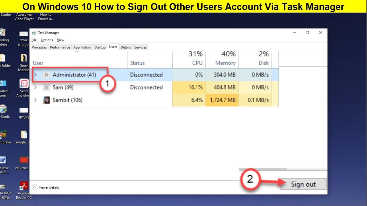 How to Sign Out Other User Account on Windows 10 Using Task Manager ...