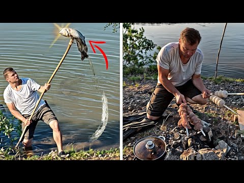 Homemade harpoon against GIANT catfish - culinary show on the river ...