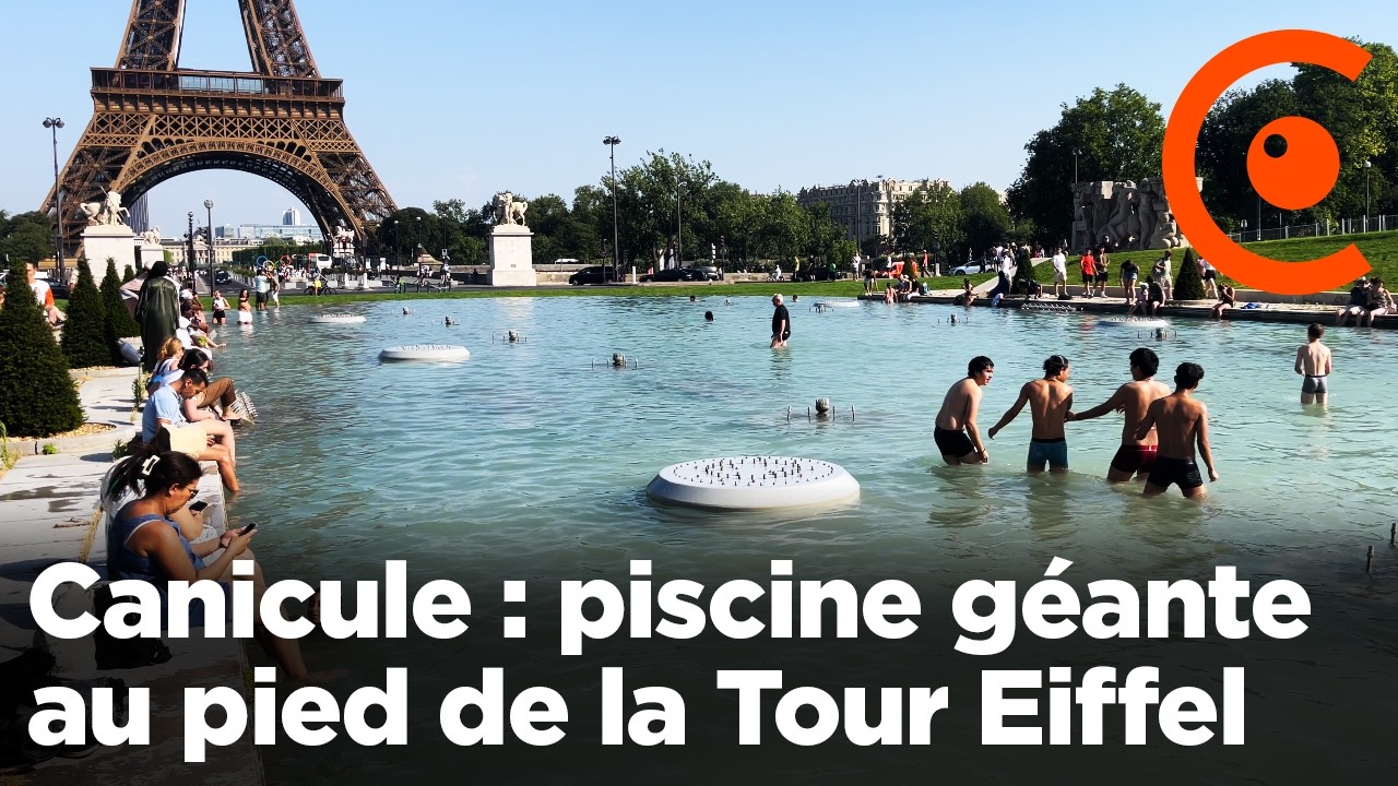 Canicule à Paris : baignade dans la fontaine du Trocadéro en face de la ...