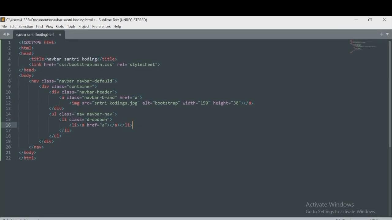 membuat navbar SantriKoding menggunakan BOOTSTRAP||Sublime Text - YouTube