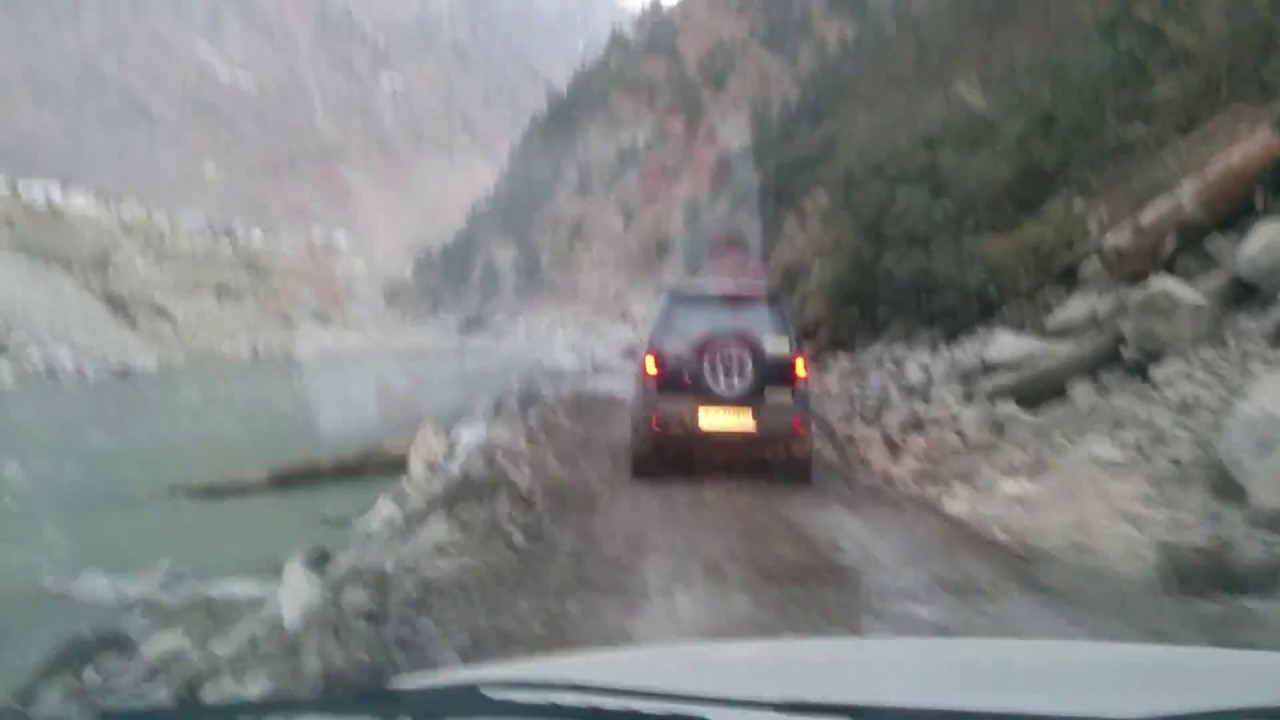 Crossing landslide between Wangtu and Karcham Dam - YouTube