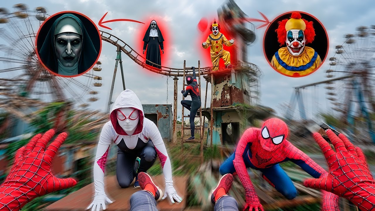 Bros 5 Spider-Man Meets PENNYWISE in Abandoned Villa On The Amusement ...