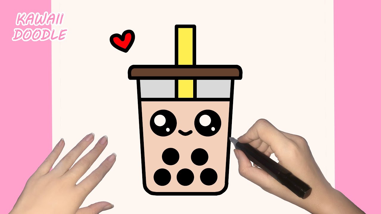 🌸HOW TO DRAW A CUTE BOBA MILK TEA CUP 🧋 ~ STEP BY STEP ~ KAWAII DOODLE ...