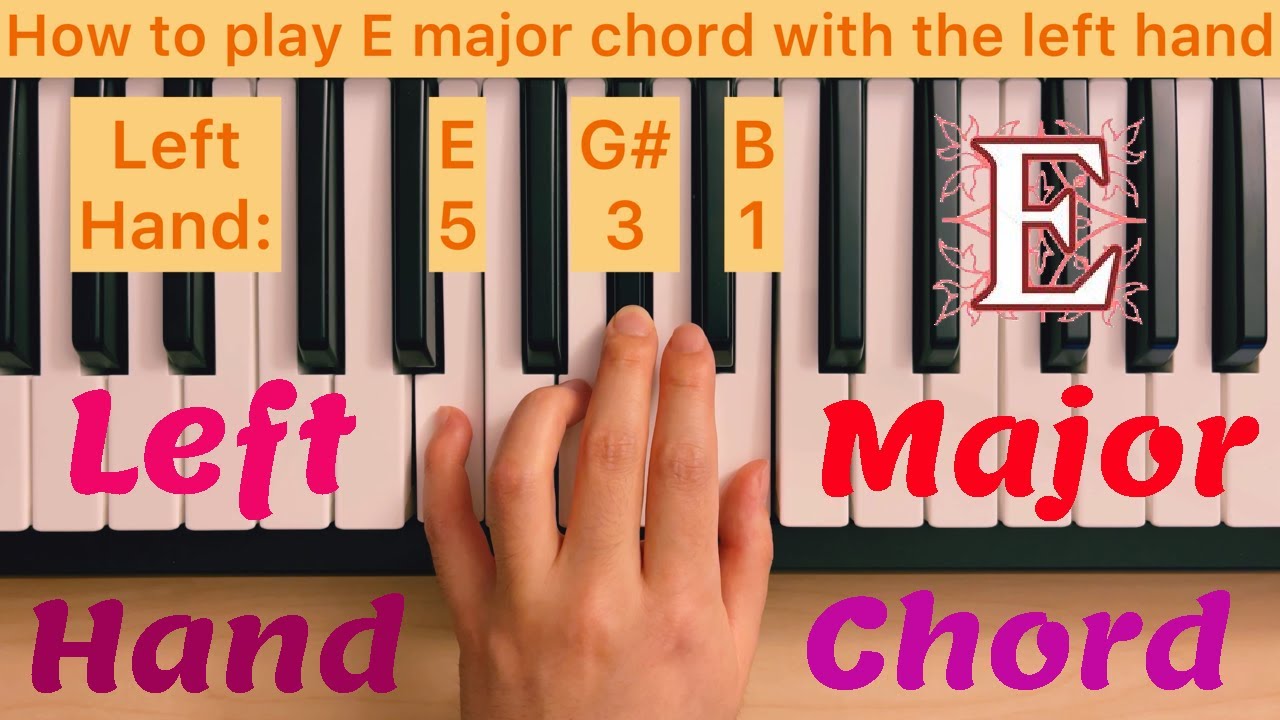 Piano Lesson 116: How to play E major chord with the left hand step by ...