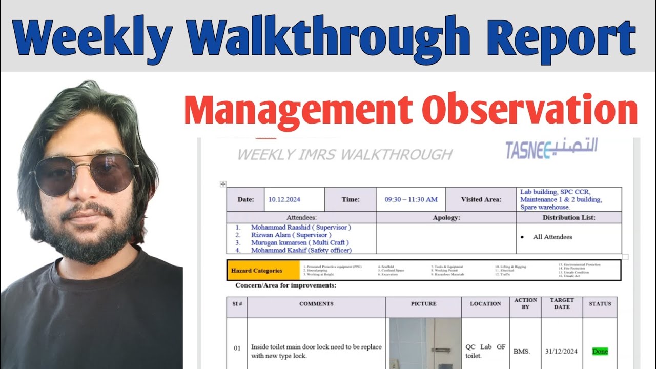 Weekly Walkthrough Report ! management walkthrough report ! Safety ...