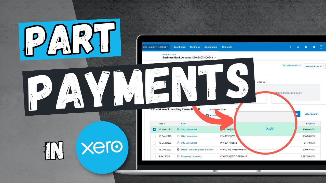 Enter a part payment in Xero's bank reconciliation - YouTube