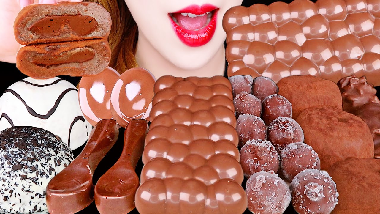 ASMR CHOCOLATE PARTY *BUBBLE CHOCOLATE, CHEESE PUDDING, BEAD ICE, CAKE ...
