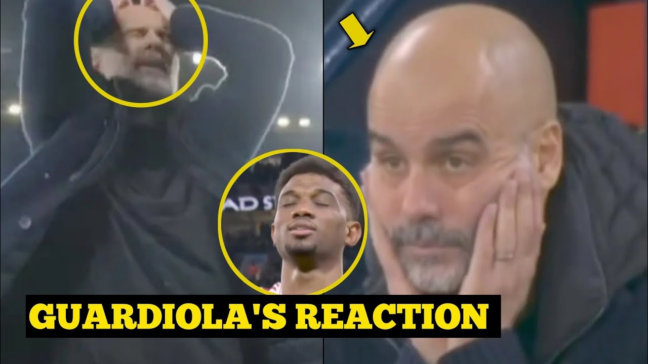 Pep Guardiola's reaction to Bruno and Amad Diallo's Winner goal vs ...