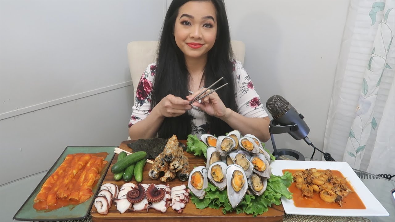 Seafood Mukbang (Mussels, Octopus, Cuttlefish,Gimmari, Spicy Rice Cake ...