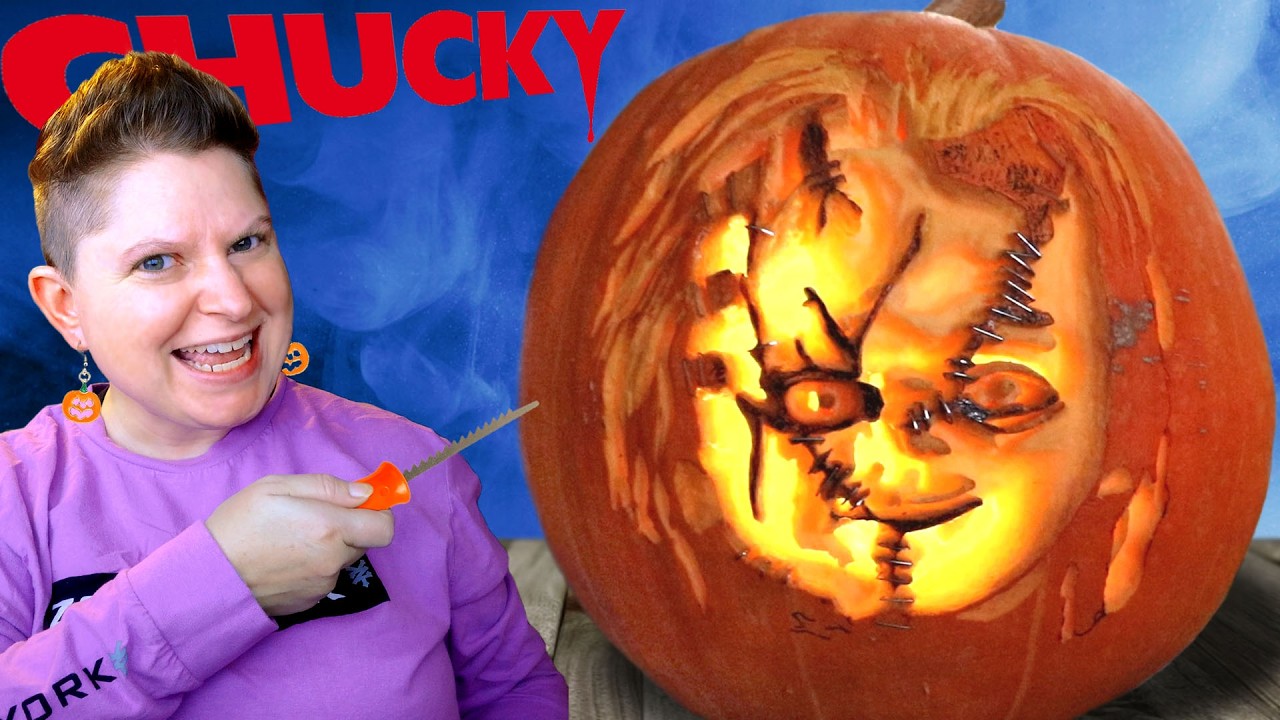PUMPKIN CARVING CHUCKY! How To Carve Scary Chucky Face On Pumpkin For ...