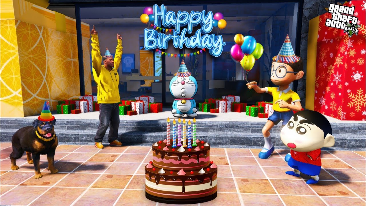Doraemon Birthday Celebration in GTA 5 | GillyDass Surprise Gift In ...