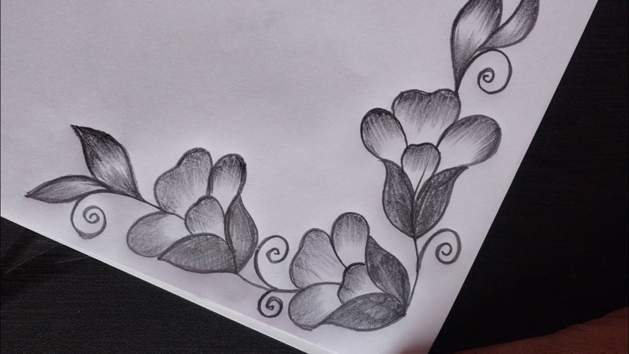How to draw flower border design | Project design by pencil|A4 sheet ...