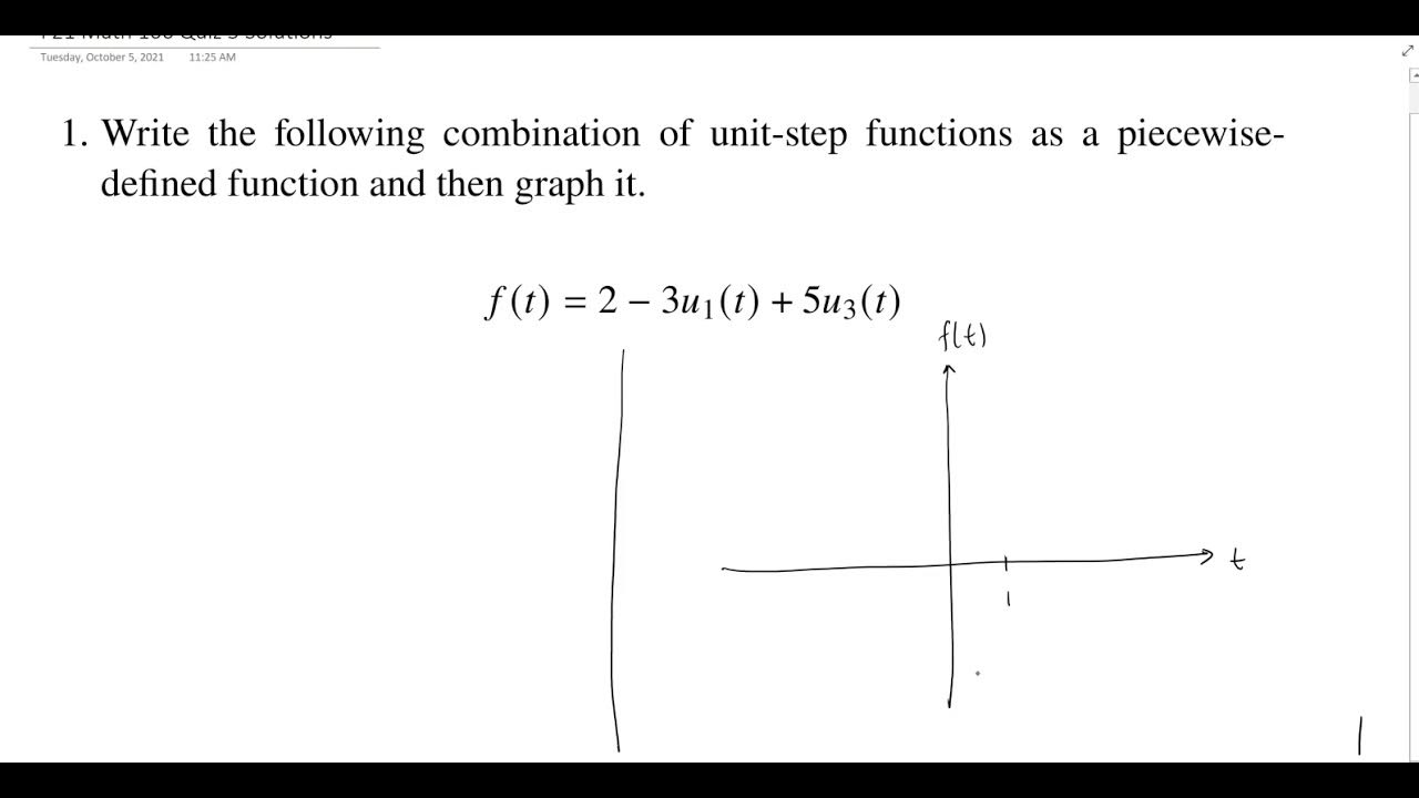 Converting Unit-Step Functions to Piecewise Functions, Quiz 5 Problem 1 - YouTube