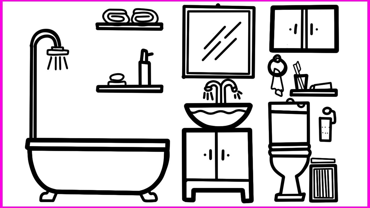 How to Draw wash room | Easy Washroom drawing | Wash room drawing step ...