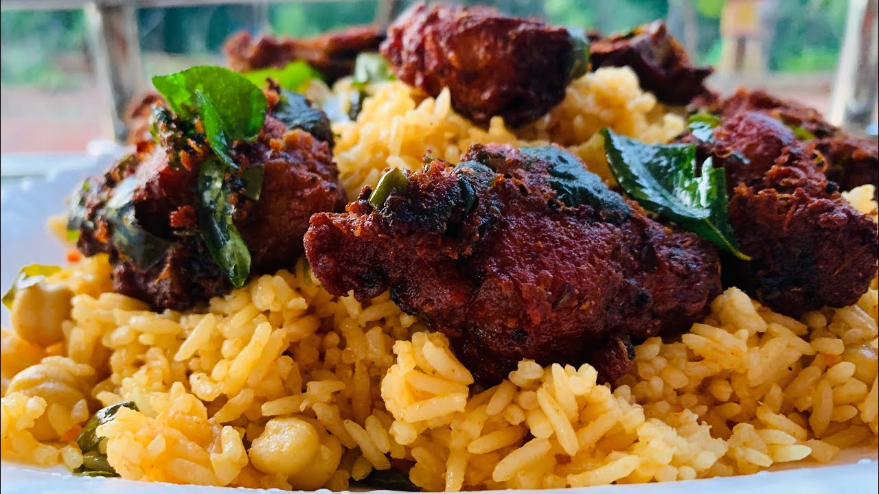 North indian style chana rice| chicken fry| masala rice| healthy vibes ...