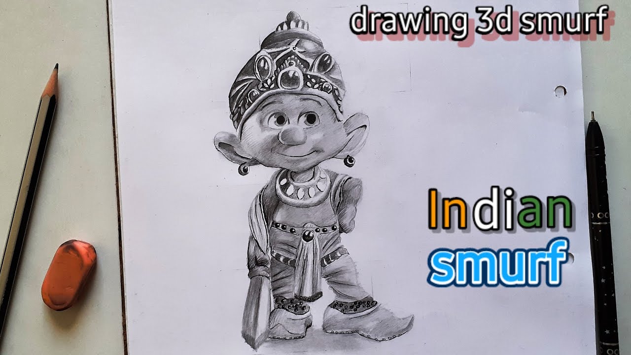 drawing the indian smurf | smurf in indian costume | drawing smurf 3d ...