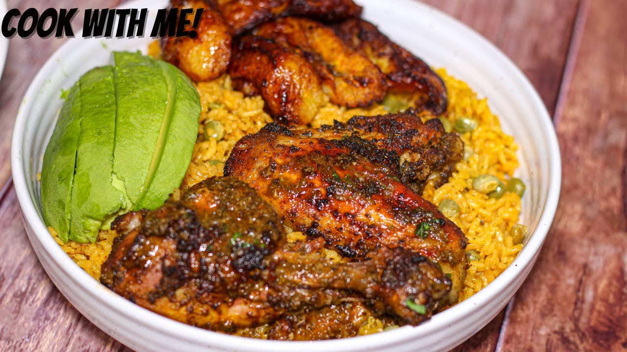 Cook With Me|| Baked Chicken||Yellow Rice & Peas||Fried Sweet Plantain ...