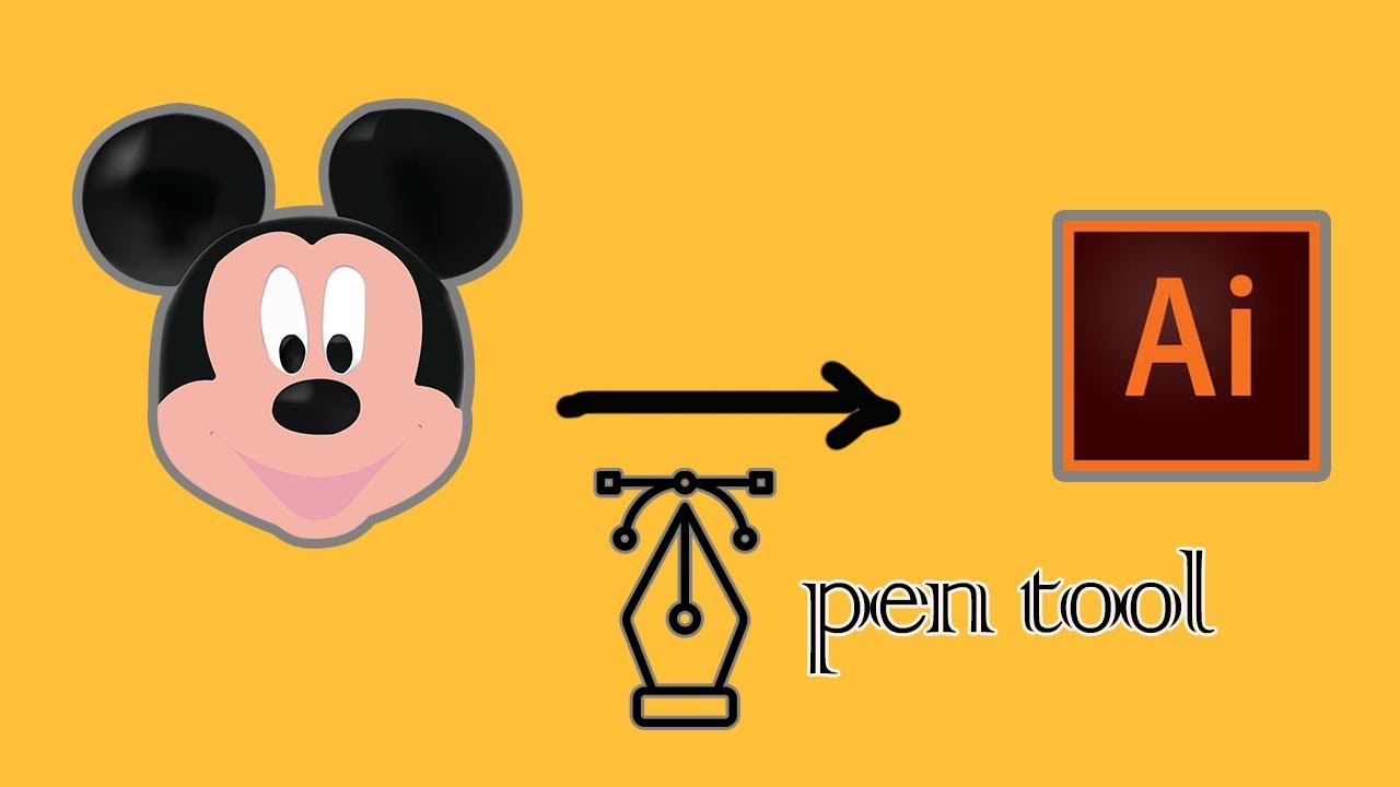 mickey mouse drawing in adobe illustrator cc pen toon 2020 - YouTube