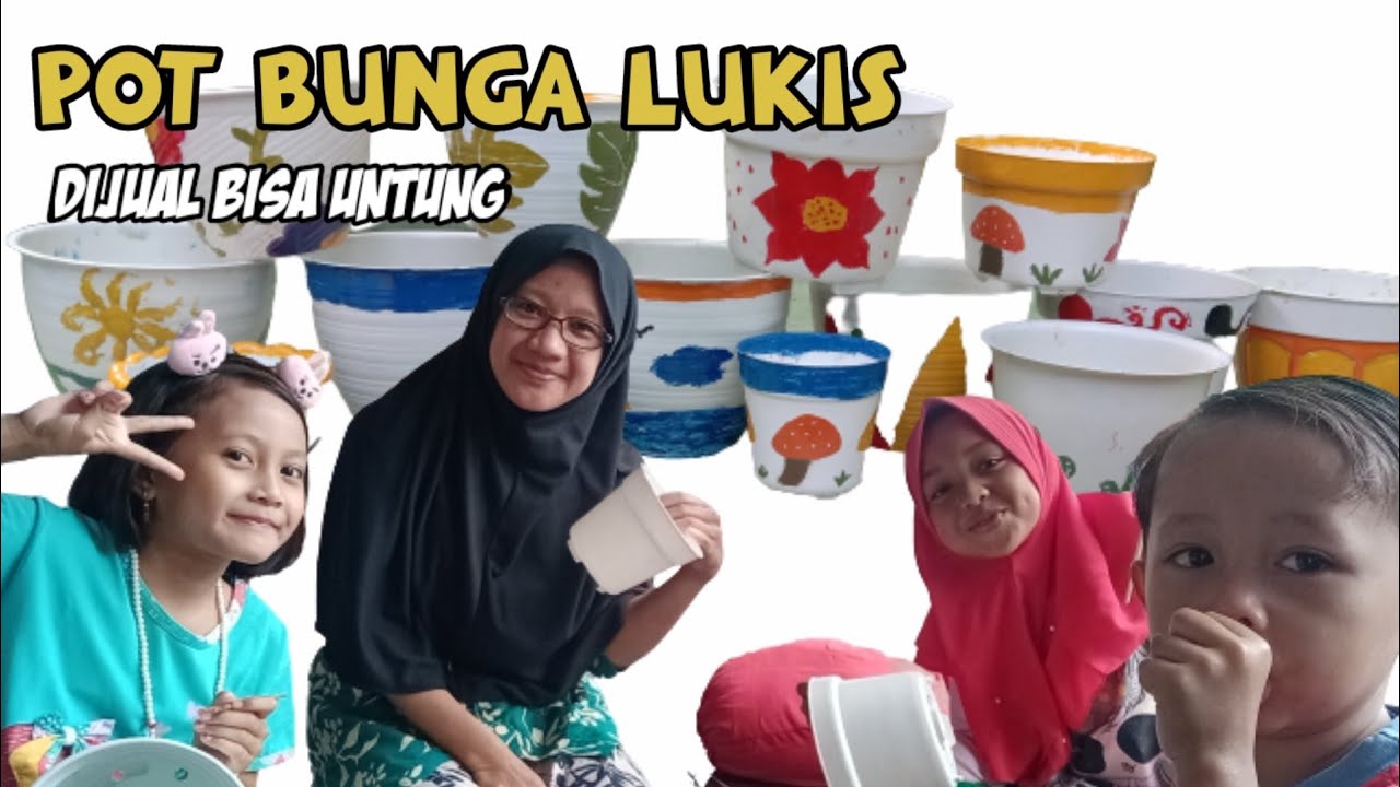 cara melukis pot bunga | Menghias pot bunga - YouTube