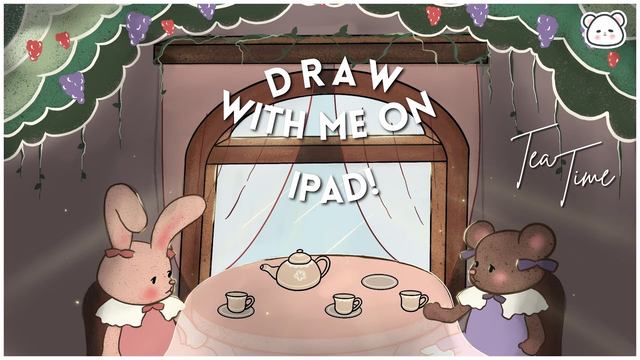 Drawing a simple Cute Rabbit and Bear Enjoying Tea Time on iPad with me ...