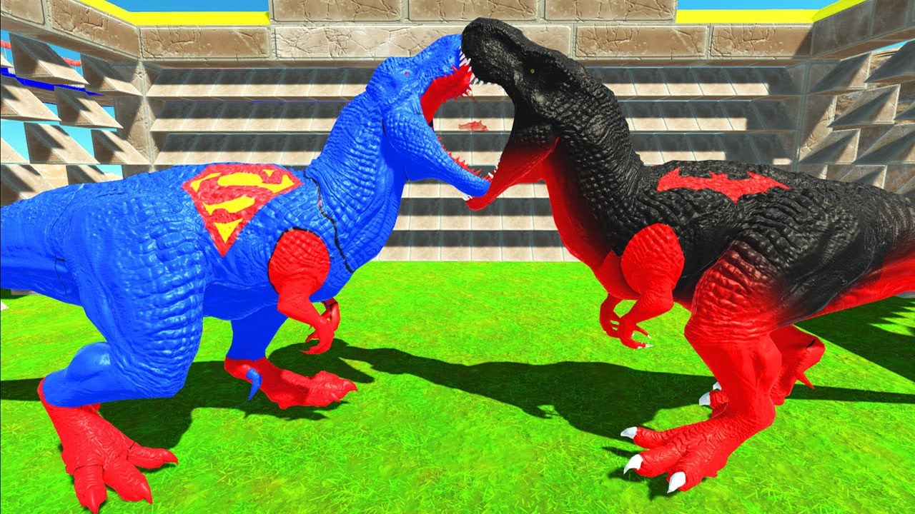 SUPERMAN T-REX vs RED BATMAN T-REX DEATH RUN - Animal Revolt Battle ...
