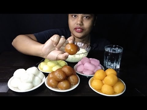 INDIAN SWEETS EATING -RASGULLA,GULAB JAMUN, RASMALAI,PINK RASGULLA ...