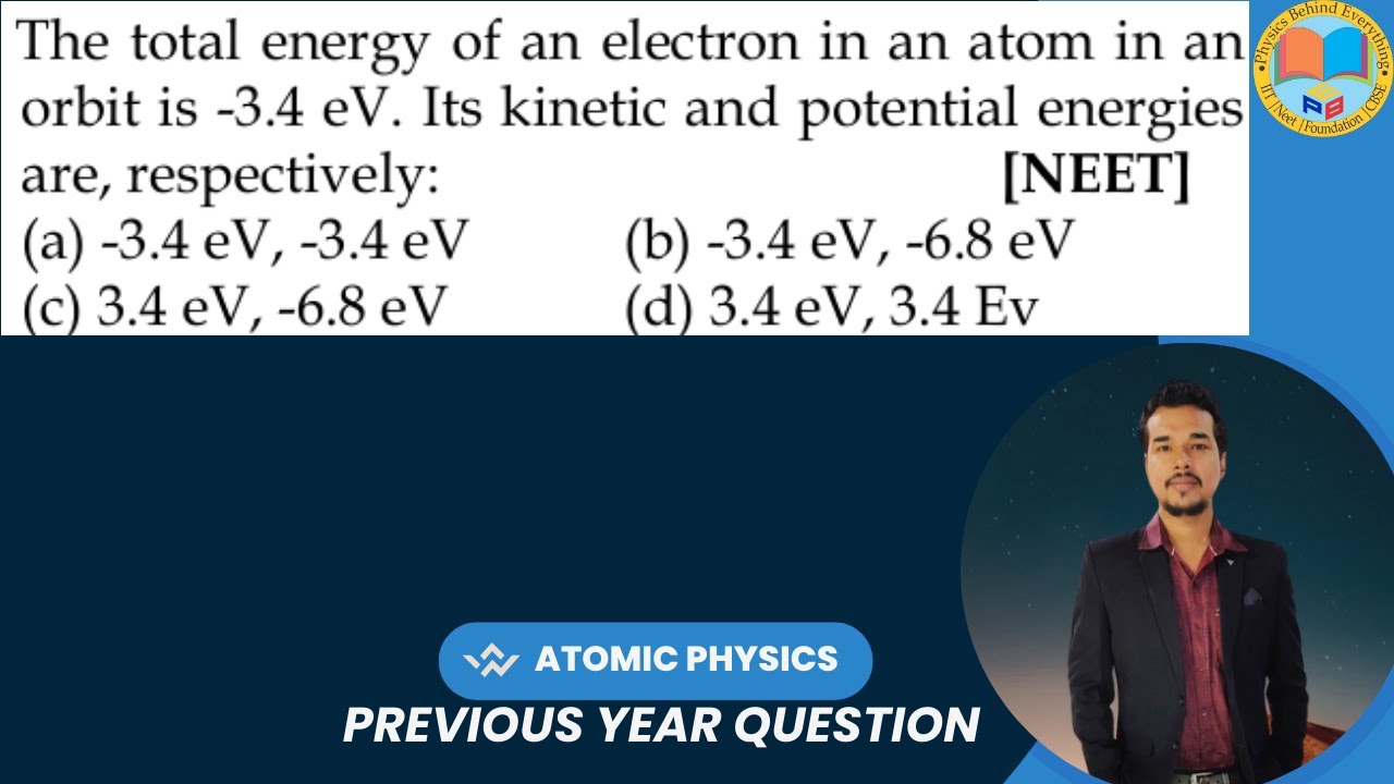 The total energy of an electron in an atom in an orbit is -3.4 eV. Its ...