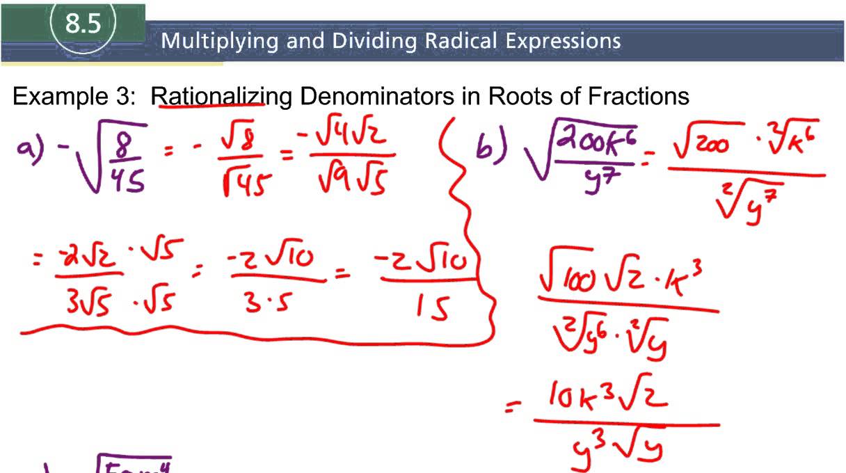 8.5 Example 3 Rationalizing Denominators in Root of Fractions - YouTube
