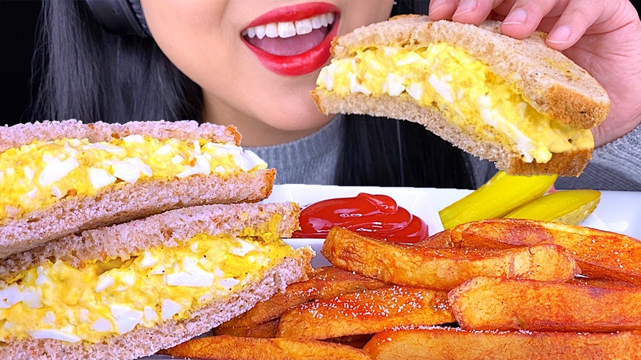 ASMR FRENCH FRIES & EGG SALAD SANDWICH *HOMEMADE LUNCH FOOD* NO TALKING ...